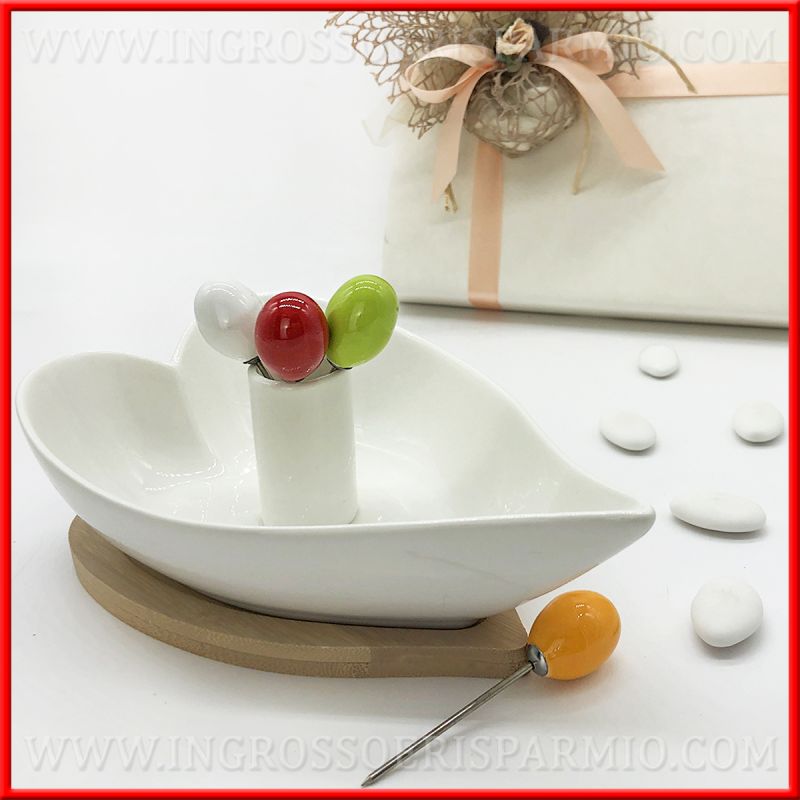 CIOTOLA CUORE CERAMICA PER APERITIVO CON 4 SPADINI IDEE NOZZE - Doni ...