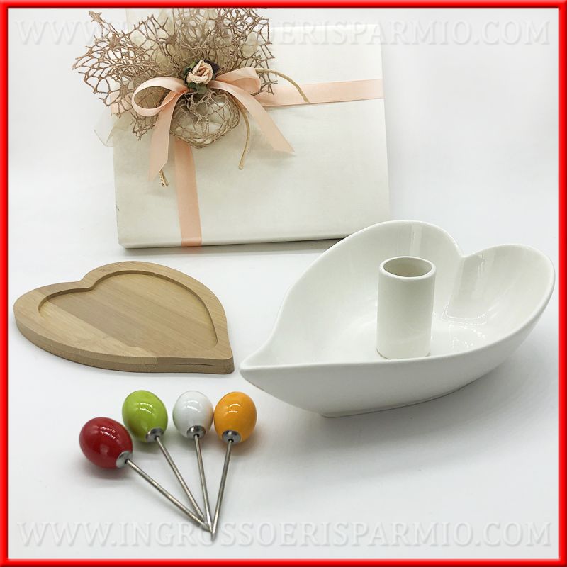CIOTOLA CUORE CERAMICA PER APERITIVO CON 4 SPADINI IDEE NOZZE - Doni ...