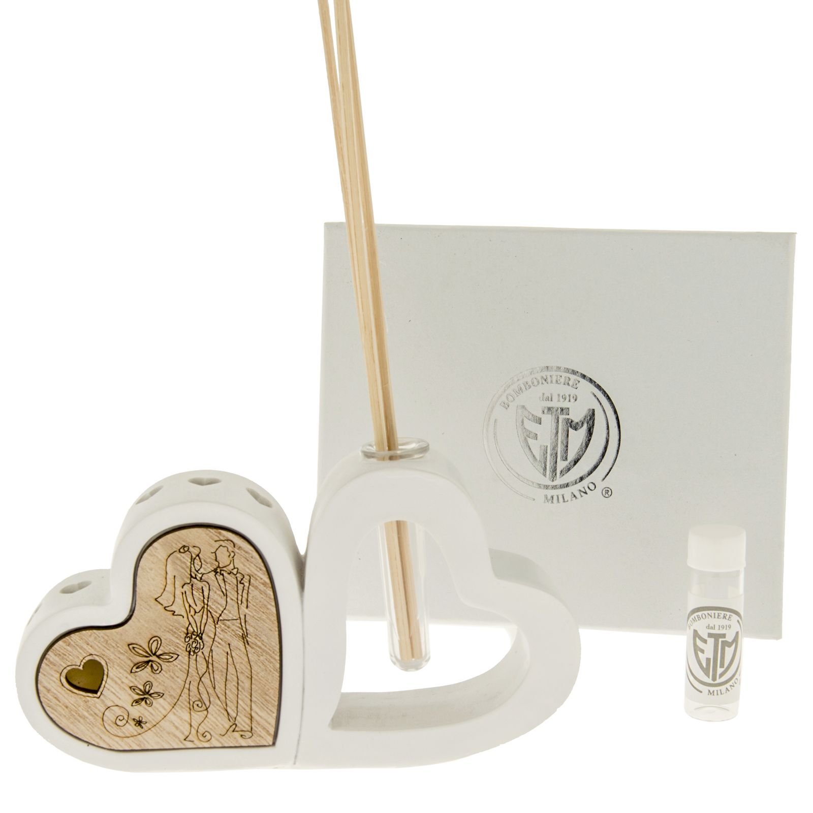 DIFFUSORI PER AMBIENTI FORMA CUORE RESINA E LEGNO CON LED - Doni Bomboniere