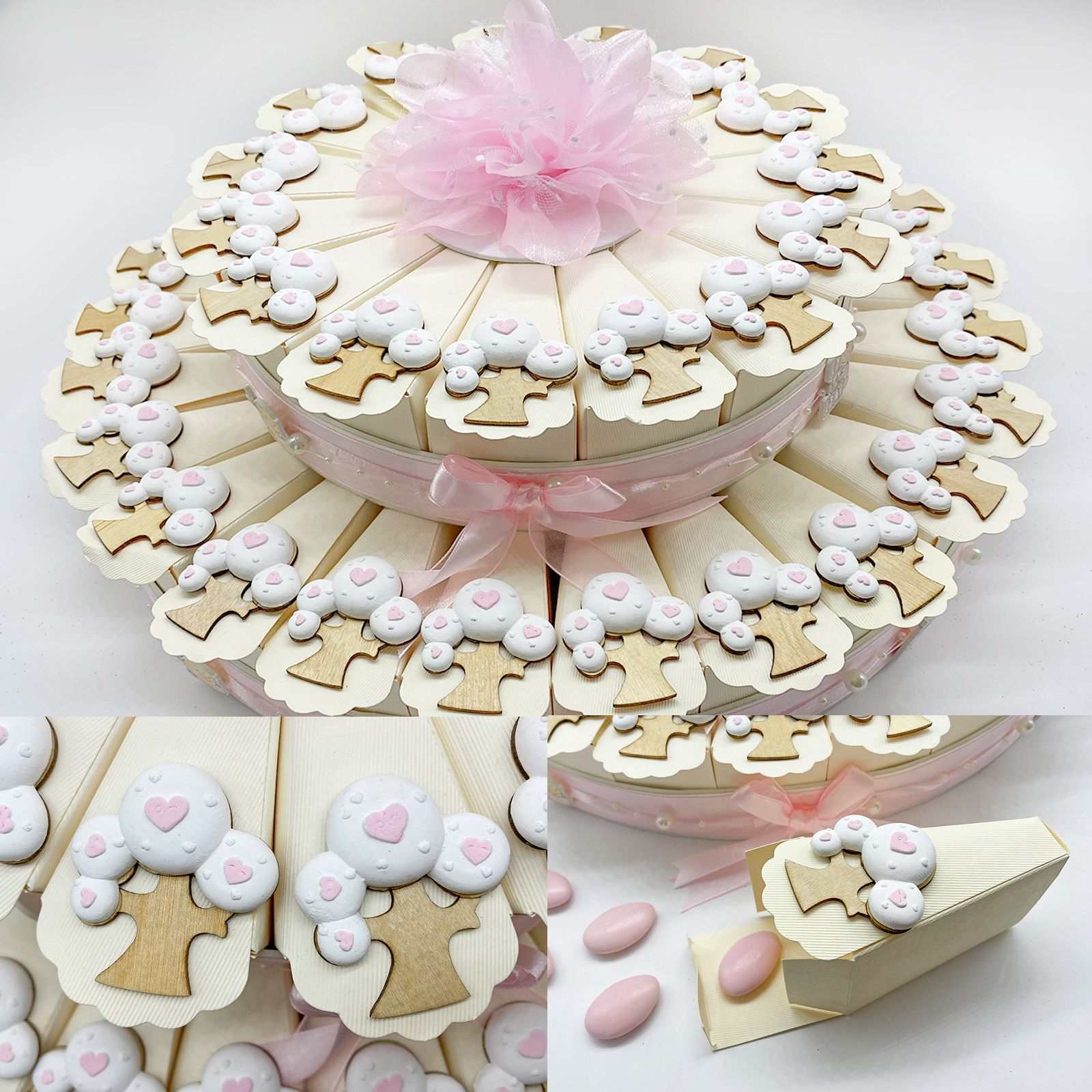 TORTA DI BOMBONIERE CON ALBERELLI IN LEGNO CON CHIOMA A GESSETTI CON ...