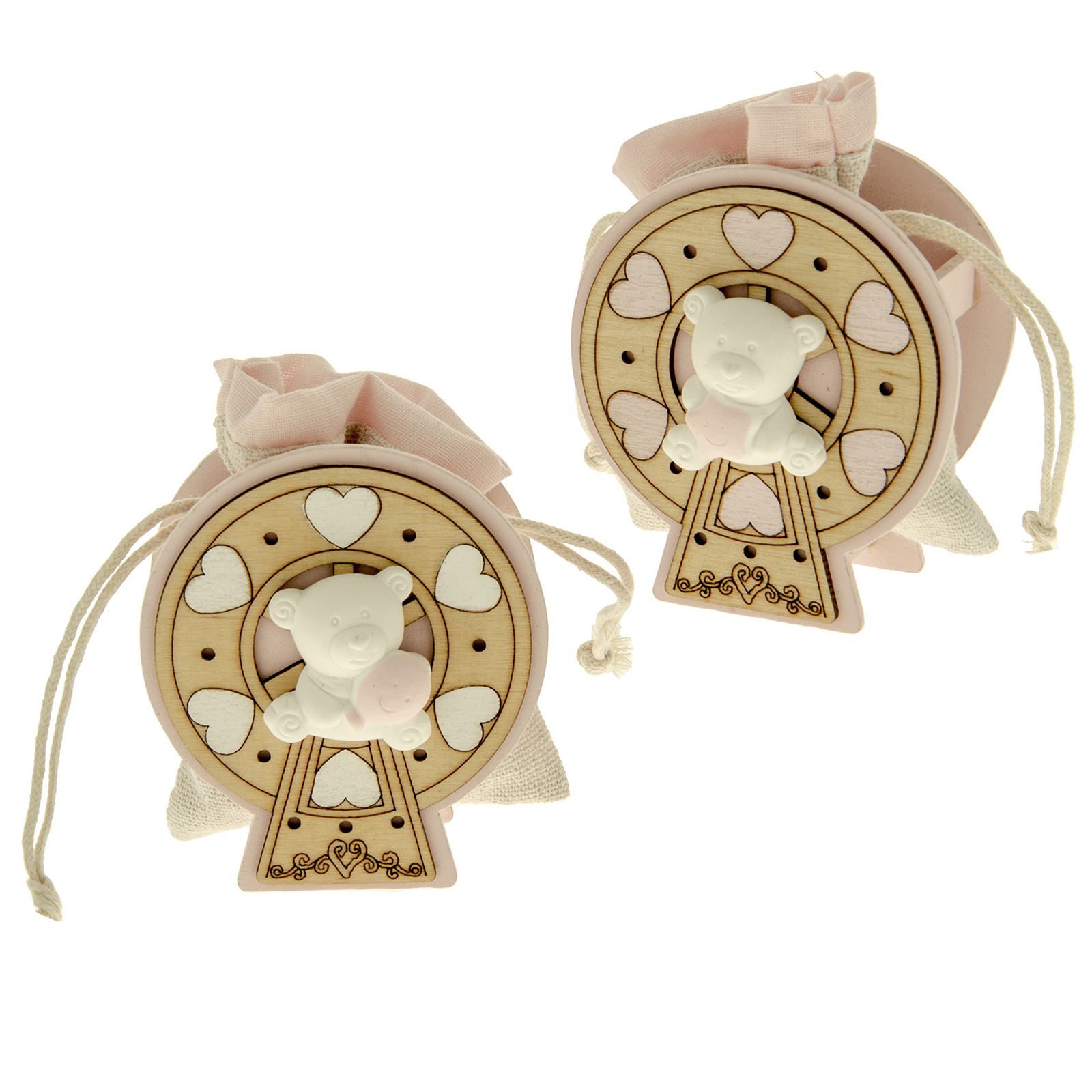 SCATOLINE PORTACONFETTI CON ORSETTO SU RUOTA PANORAMICA IN LEGNO ROSA ...