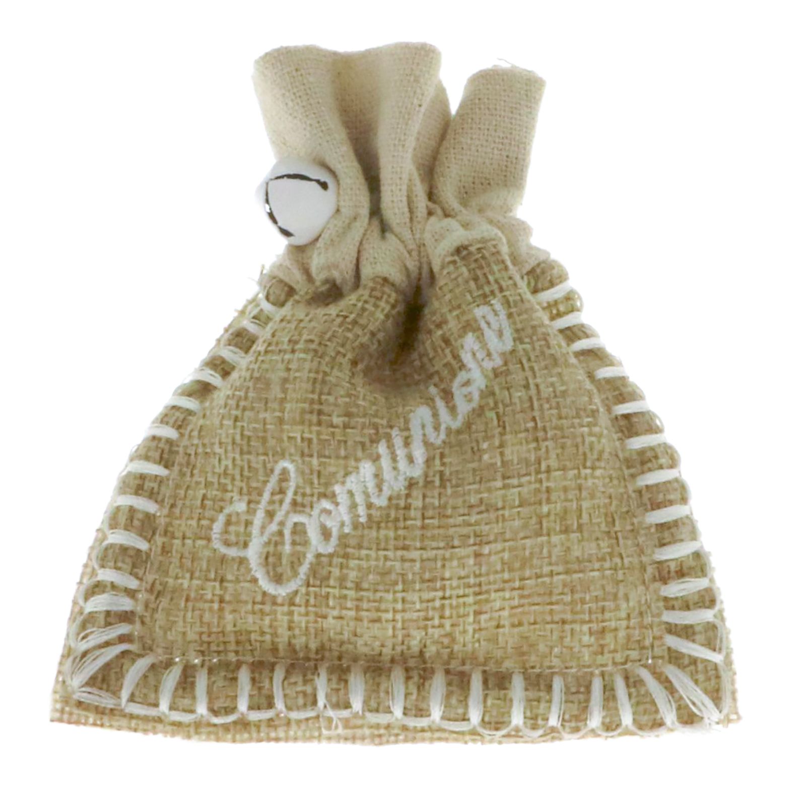 SACCHETTINO IN JUTA CON RICAMO COMUNIONE E CAMPANELLINO PREZZI BASSI ...
