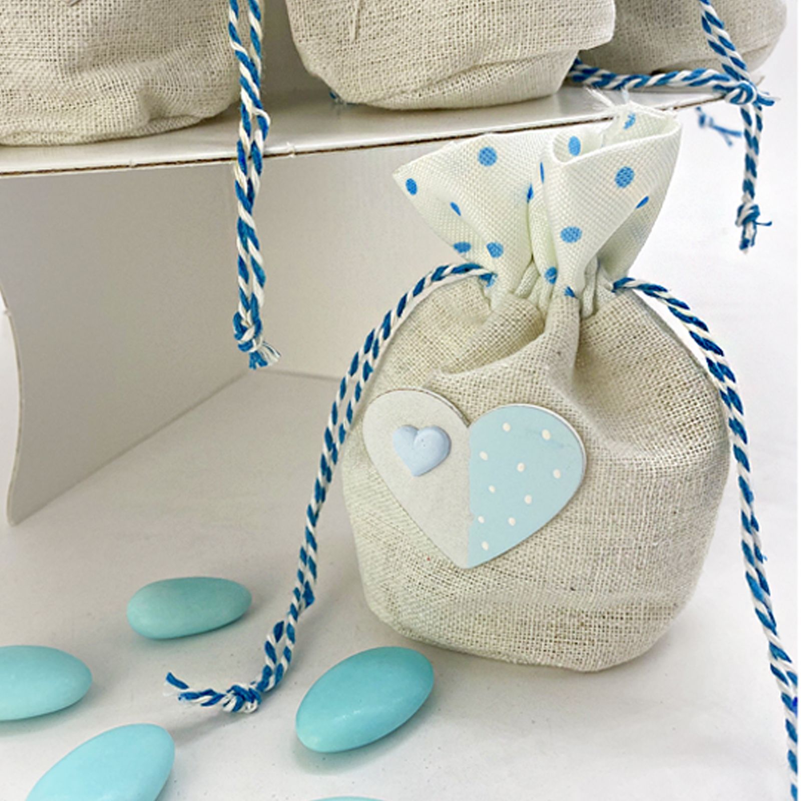 BOMBONIERA ALZATA IN CARTONE CON SACCHETTINO JUTA PORTA CONFETTI ...