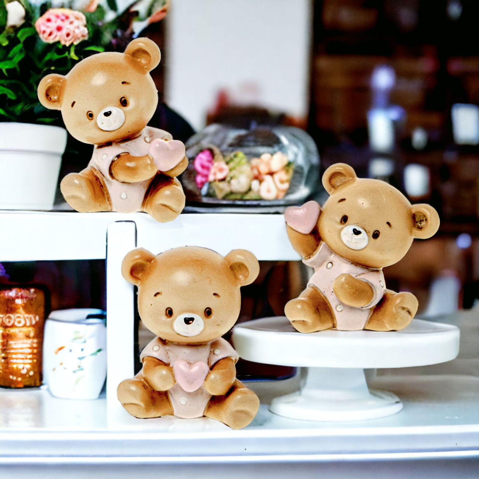 STATUINA BUBY ORSETTO CUORI ROSA BAMBINA - Doni Bomboniere