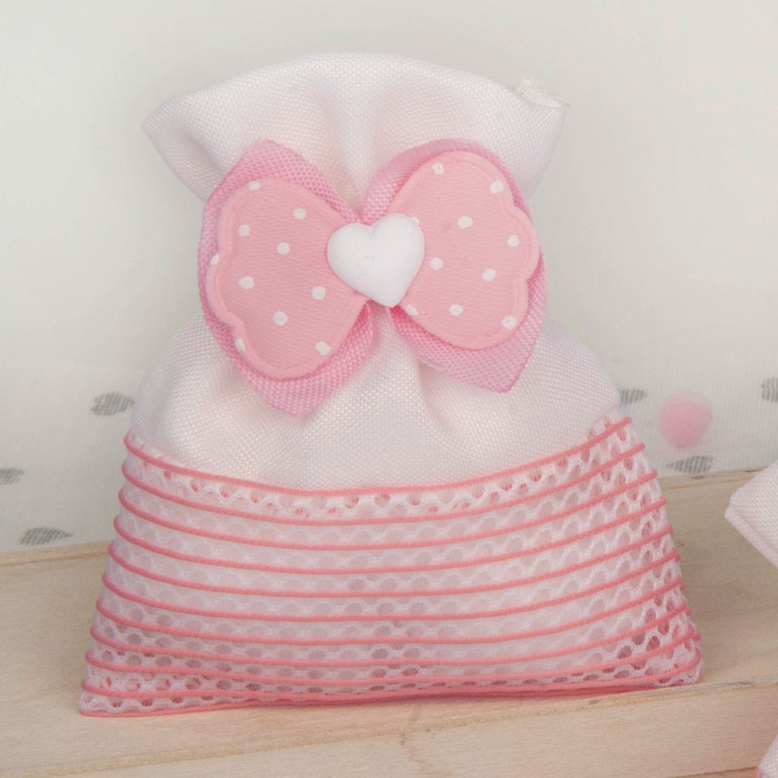 ELEGANTE SACCHETTO PORTACONFETTI FIOCCO ROSA E CUORICINO, CONFETTATA ...