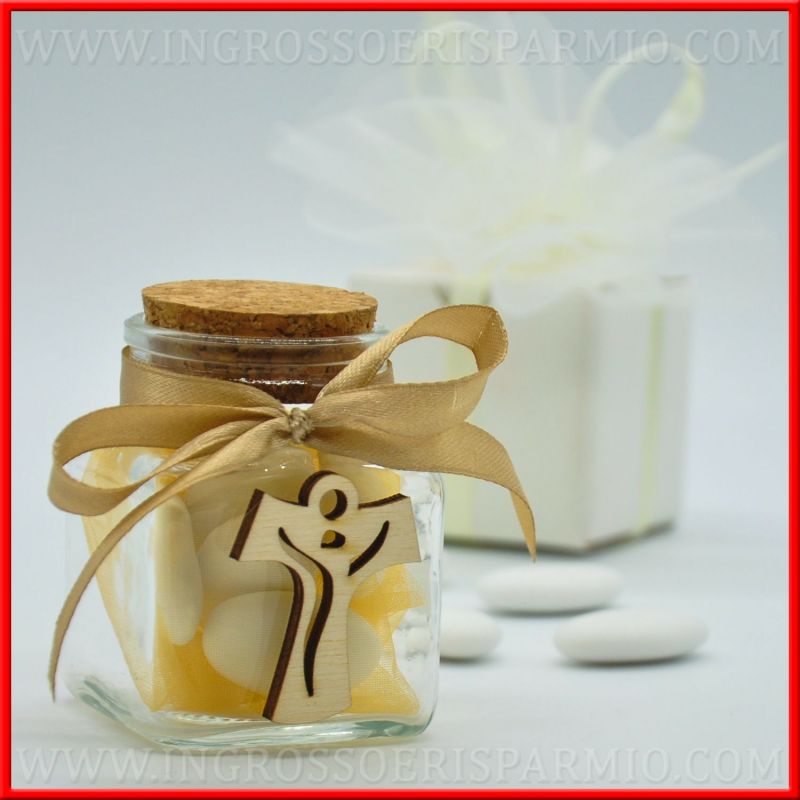 BOMBONIERA BARATTOLO PER CONFETTI COMUNIONE/ CRESIMA TAO IN LEGNO ...