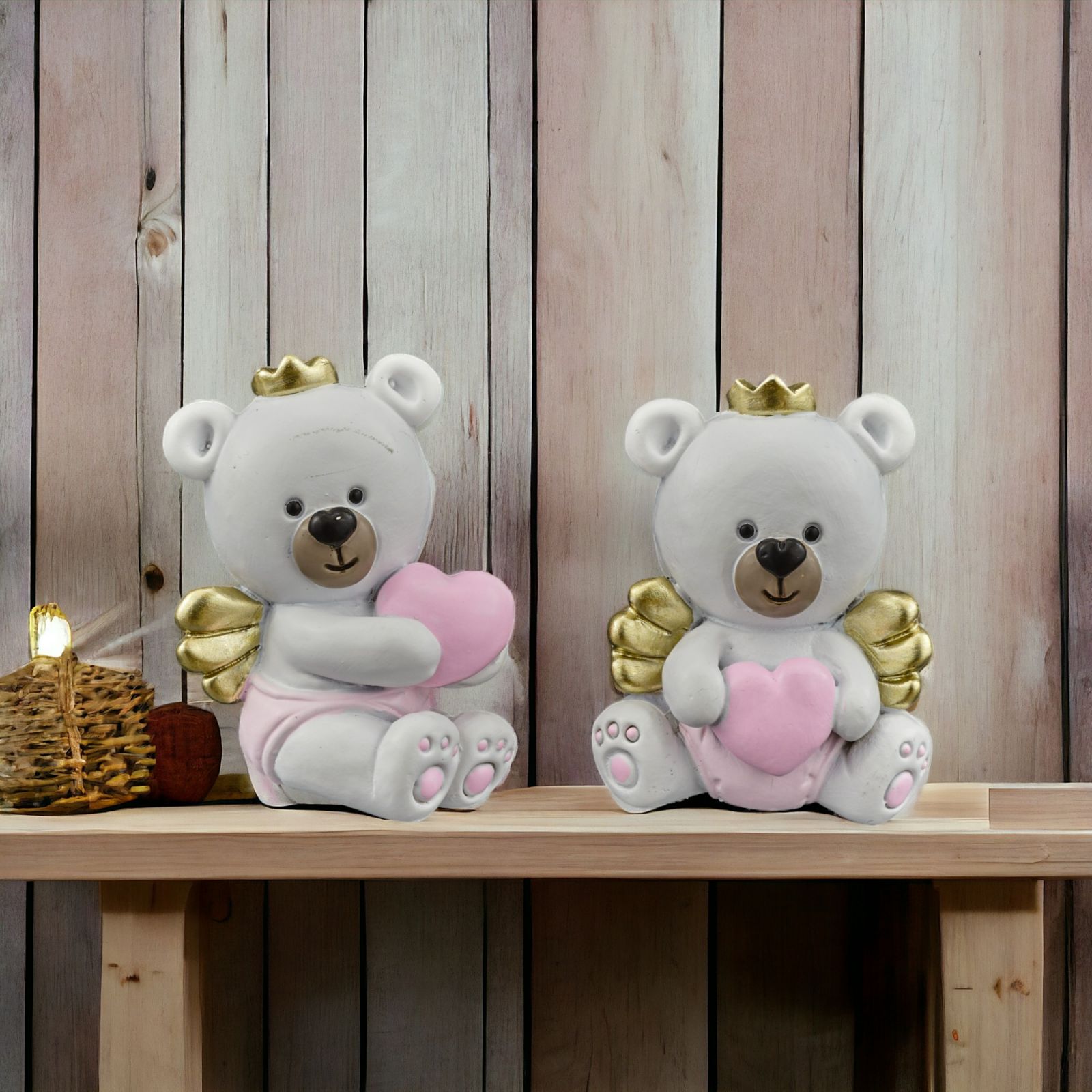 ORSETTO PRINCIPESSA CON CUORICINO ROSA TRA LE MANI - Doni Bomboniere