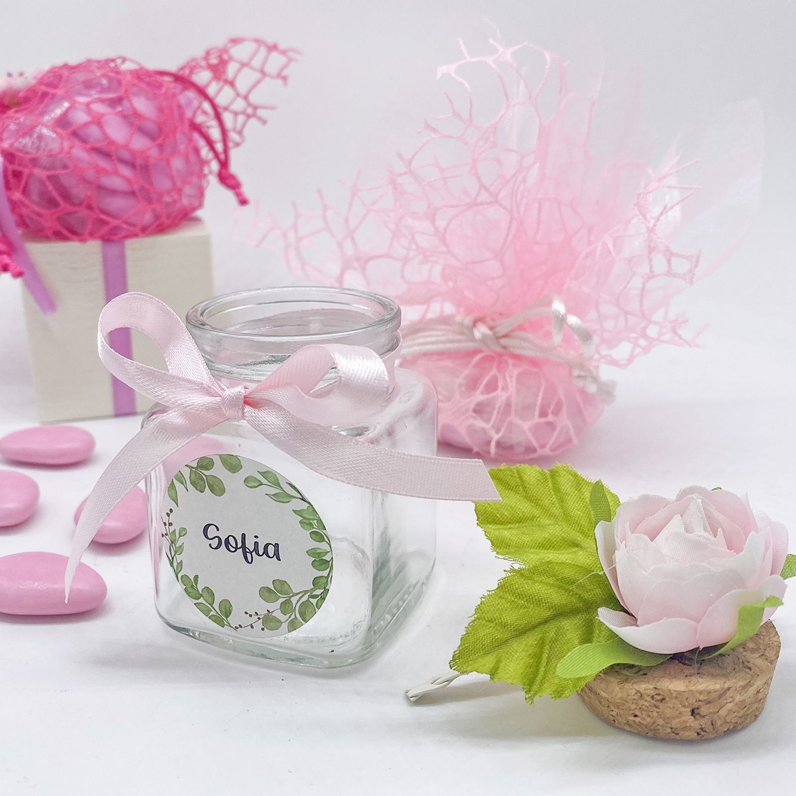 VASETTO SEGNAPOSTO CON FIORE ROSA E ADESIVO DA PERSONALIZZARE - Doni ...