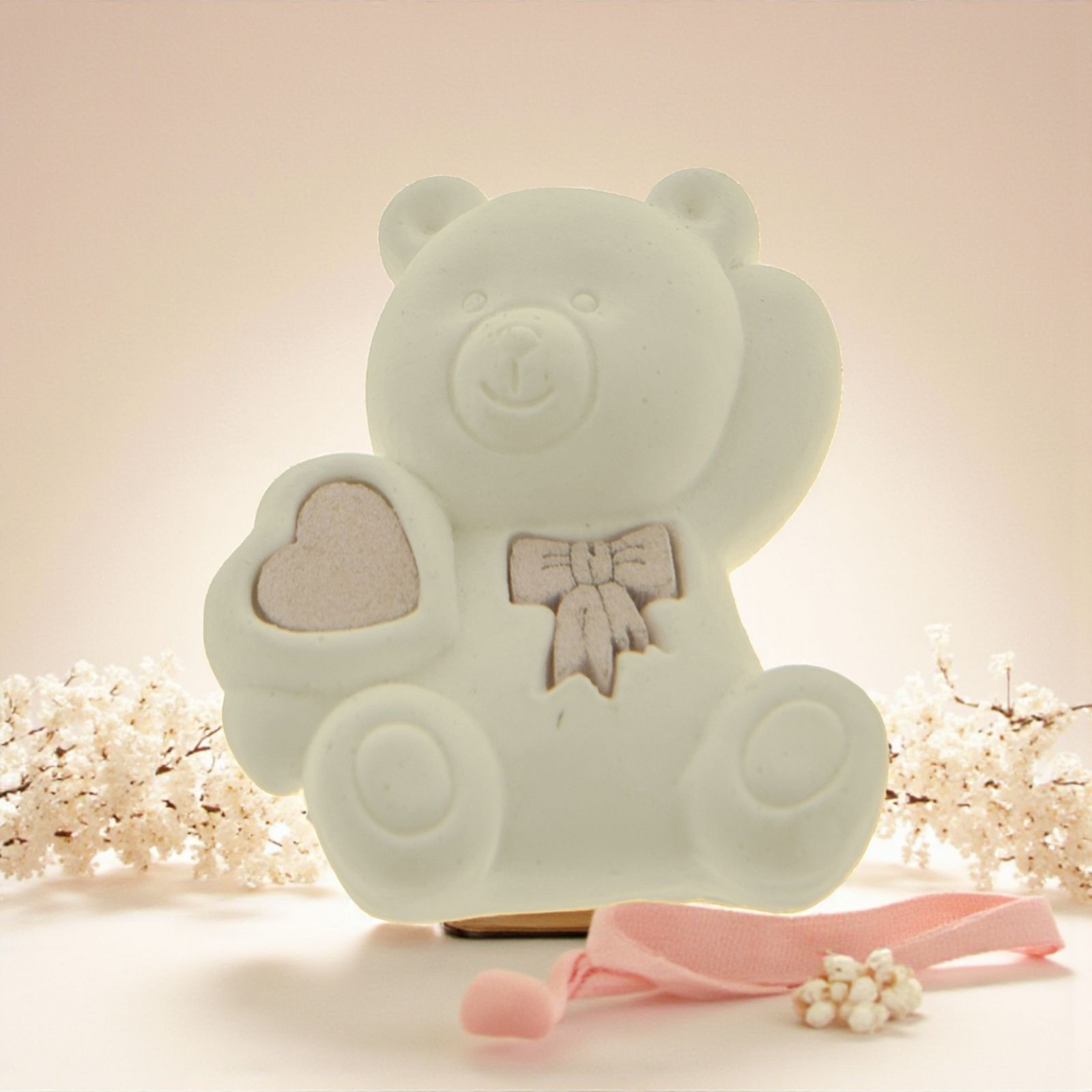 GESSETTI ORSETTO CON CUORICINO E FIOCCHETTO ROSA IN LEGNO CONFETTATE ...