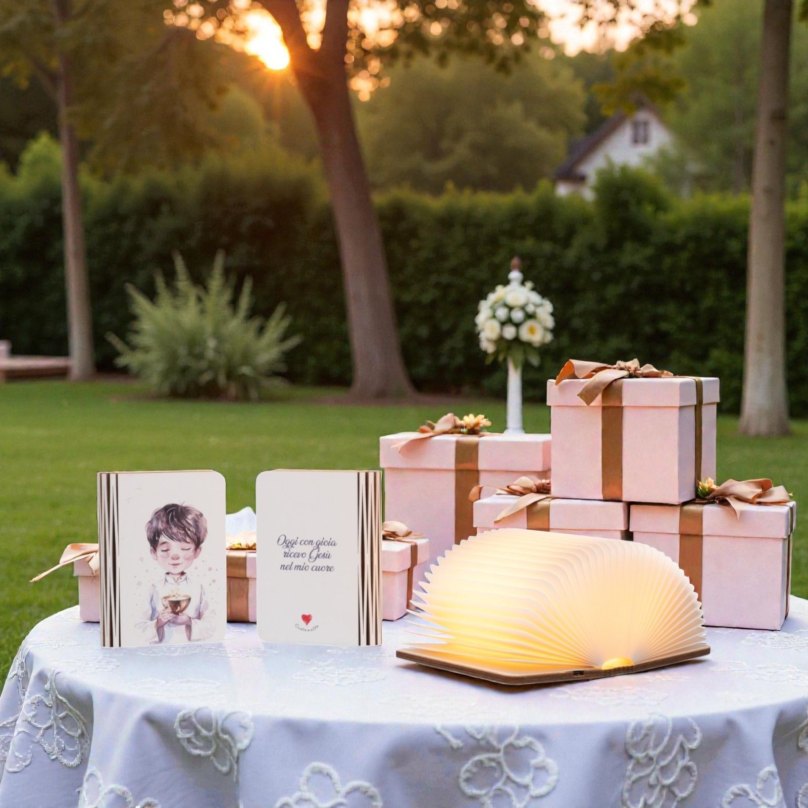 LIBRO LUMINOSO PER PRIMA COMUNIONE CON BAMBINO E CALICE E FRASE ...